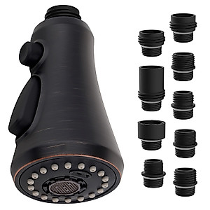 iFealClear Pull Down Kitchen Faucet Head Replacement, 3-Mode Faucet Head for Kitchen Sink, Faucet Sprayer Nozzle, 12 Adapters Compatible with Moen, American Standard, Delta Faucets, Oil Rubbed Bronze