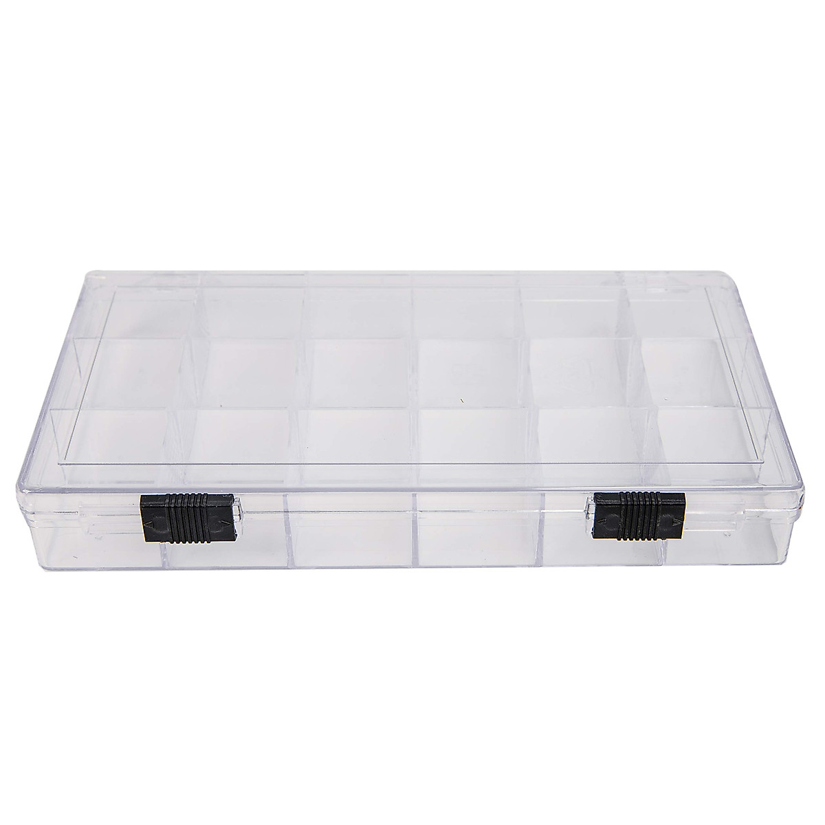 The Beadsmith Organizer Box with 18 Compartments, 8.25 x 4.25 x 1.25 inches, Clear Organizer Storage Case, for Sequins, Nails, Jewelry Making Supplies and More