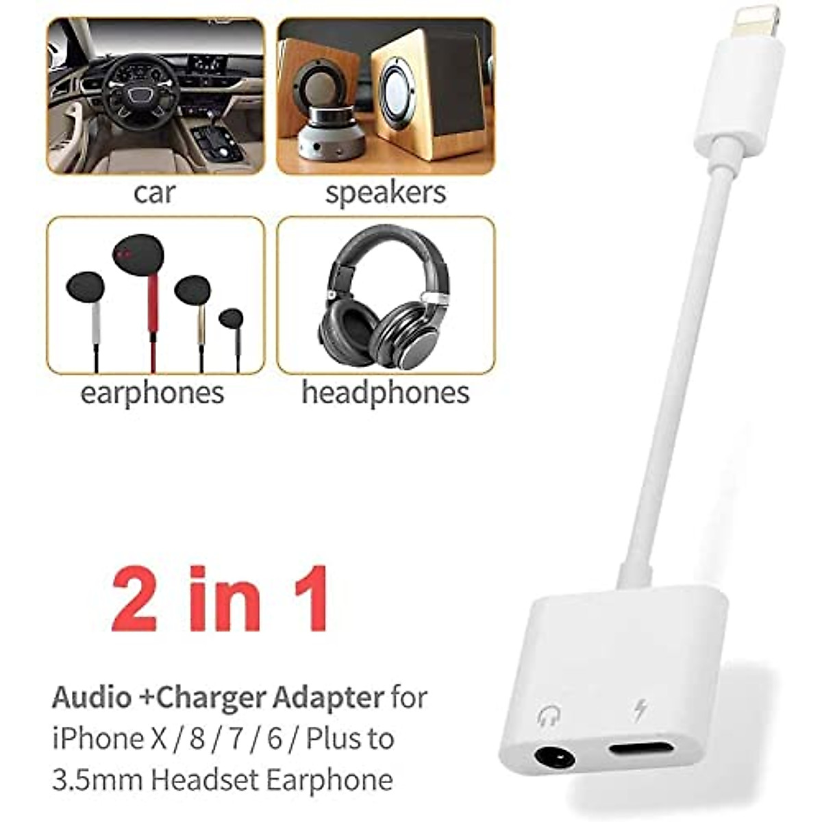 [Apple MFi Certified] Lightning to 3.5mm Headphone Adapter for iPhone, 2 in 1 Headphone Audio Splitter, Adapter AUX Connector Charger Cable Replacement for iPhone 14/13/12/SE/XR/XS/X/8/7/Plus