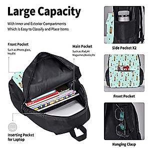 3 Piece Backpack Set Boba Tea On Blue Background, Bubble Tea, Milk Tea With Black Pearl School Bag,Travel Camping Daypack Students Bookbag Pencil Case Lunch Bag Combination