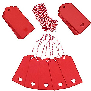 Valentines Day Tags,100 Piece Printable Valentine Tags Red Kraft Paper Wedding Valentines Gift Tags with 78.7 Inch String for Valentine's Day Wedding Party Gift Wrapping Labeling