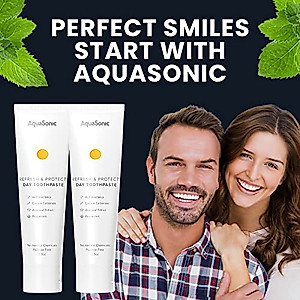AquaSonic 2-Pack of Refresh & Protect Day Toothpaste | Fight Cavities Remove Plaque | Fresh, Clean, Minty Breath | Fluoride-Free, Peroxide-Free, Whitening Formula Inspired by Nature