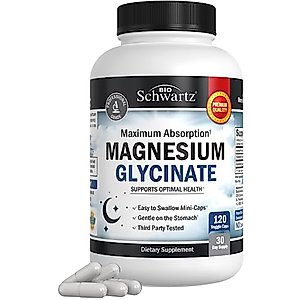 Magnesium Glycinate 500mg Capsules (120 Mini Caps) Maximum Absorption Magnesium Supplement for Nerves Muscles Heart Mood and Sleep Support (Vegan Safe with No Gluten, Soy or GMOs) by BioSchwartz