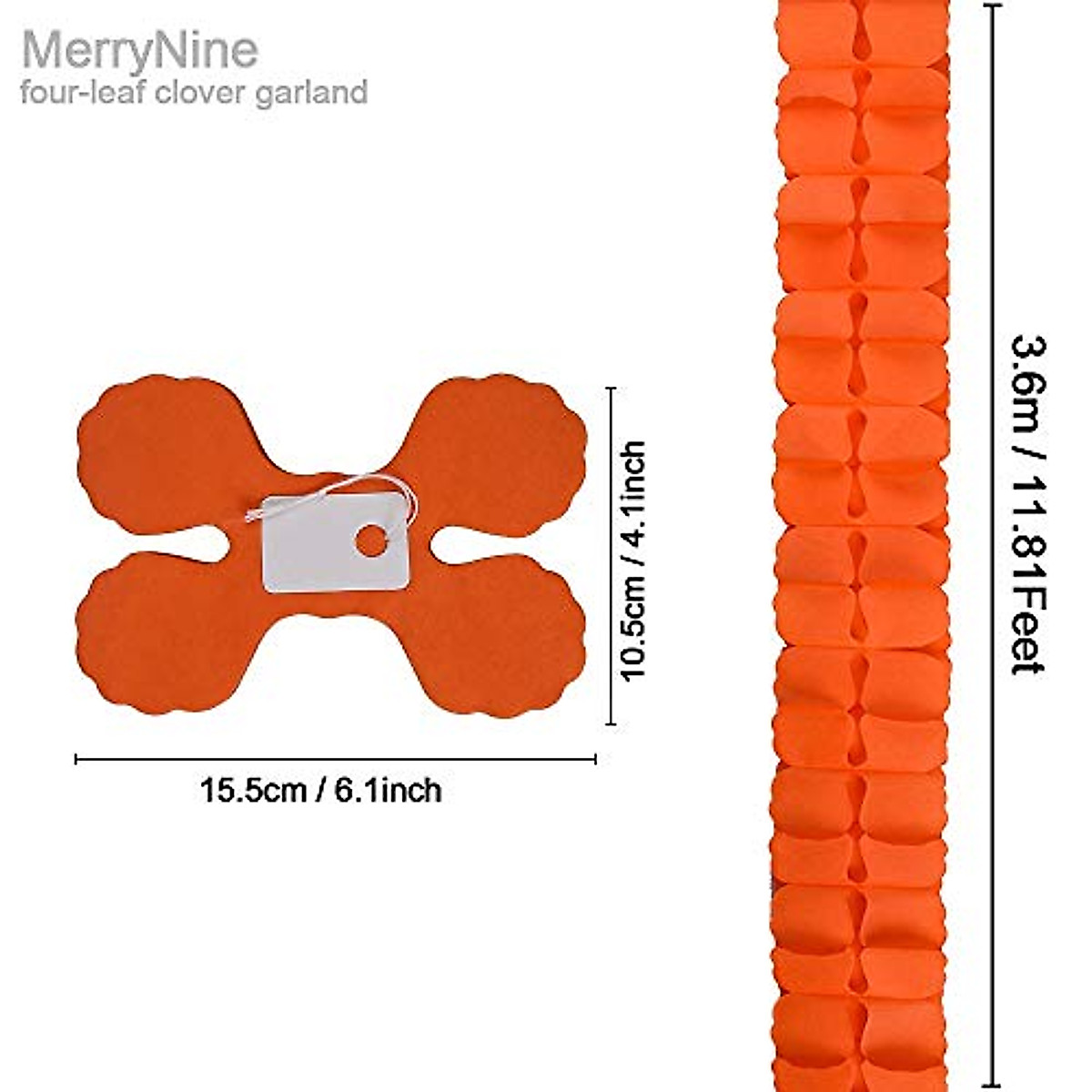 Reusable Party Streamers, MerryNine Four-Leaf Clover Paper Flower Garland for Party, Wedding Decoration, 11.81 Feet/3.6M Each, Pack of 6 (Pink-White-Orange)