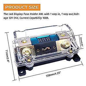 KEDAKEJI 0/2/4 Gauge Car Audio Digital Led Display Fuse Holder ANL 100Amp Include Fuse Distribution Block 1 way in 1 way out