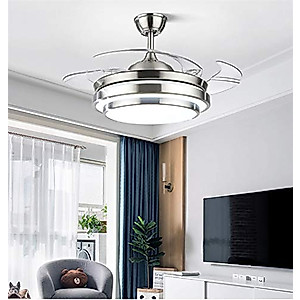 Fandian 42" Modern Ceiling Light with Fans Remote Control, 4 Retractable Blades with 3 Light Color Change Ceiling Fan for Living Bedroom Restaurant, Silver Color with Silent Motor (42In-1)
