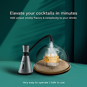 The Mixologer Cocktail Smoker Kit | Whiskey & Drink Smoker Infuser | Stainless Steel Smoker, Dome, Wood Plate & 3 Wood Chips | Ideal to Prepare Elegant Smoky Cocktails at Home |