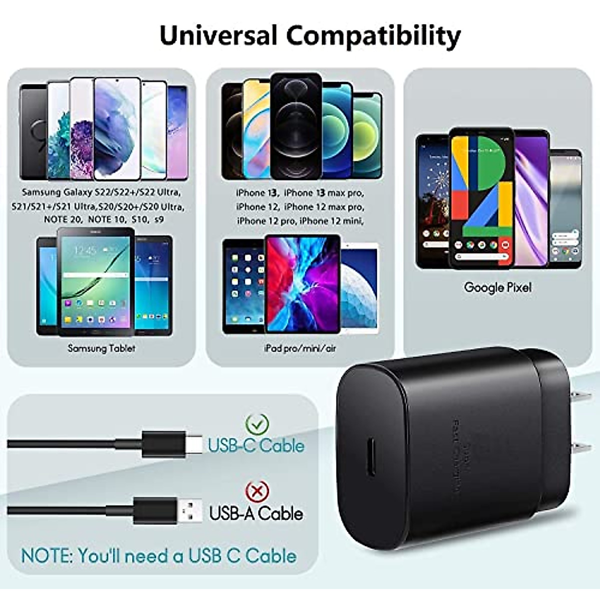 Super Fast Charger Type C, 2 Pack 25W USB C Wall Charger Fast Charging Block with 10FT Long Type C to C Cable for Samsung Galaxy S23/S23+/S23 Ultra/S22/S22+/S22 Ultra/S21 Ultra/S20/Note 20/10/Z Fold 3