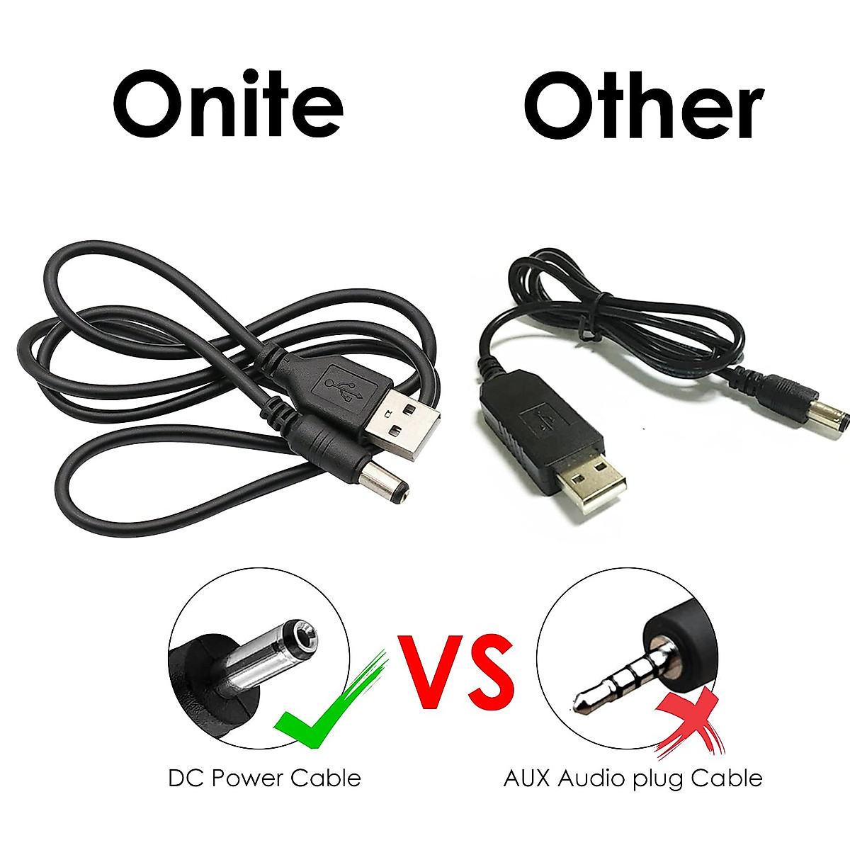 Onite 2pcs USB to DC 5.5x2.1mm Power Cable, 20AWG 3.3ft Barrel Jack Center Pin Positive Charger Cord for Led and Peripheral Products