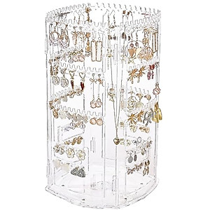 360 Rotating Earring Holder Organizer and Jewelry Displays,Clear Dangle Earinging Rack Necklace Bracelet Carousel Tree Towers,4 Tier Hanging Earring Display Stands for Necklaces Earrings Piercings
