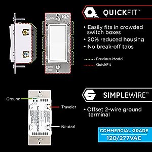 Enbrighten Add-On Switch QuickFit and SimpleWire, In-Wall Rocker Paddle, Z-Wave ZigBee Wireless Smart Lighting Controls, NOT A STANDALONE Switch, 46199 , White and Light Almond