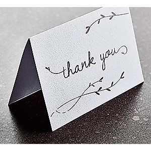Hayley Cherie 50 Luxury Thank You Cards and Self Seal Envelopes - Black Foil Design with Printed Envelopes - Premium Heavyweight Card Stock with Hammered Texture - 4x6 Photo Size