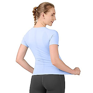 MathCat Workout Shirts for Women Short Sleeve, Workout Tops for Women, Quick Dry Gym Athletic Tops，Seamless Yoga Shirts Blue