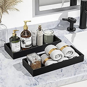 VeyFey Bamboo Drawer Organizer, Stackable Utensil Organizer for Kitchen, Black Silverware Tray for Drawer 15" x 6" x 2" Set of 2
