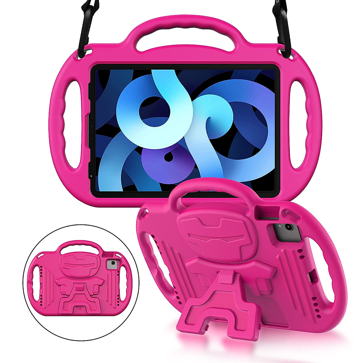 MENZO Kids Case for iPad Air 5th/4th Generation (2022/2020),iPad Air 10.9 inch Case, Light Weight Shockproof Shoulder Strap Handle Stand Kids Case for iPad Air 5/4, iPad Pro 11 2021/2020/2018, Rose