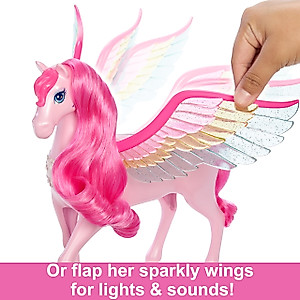 Barbie Doll Toys, Pegasus Pink Winged Horse Toy with 10 Accessories Including Puppy & Barrettes, Inspired A Touch of Magic