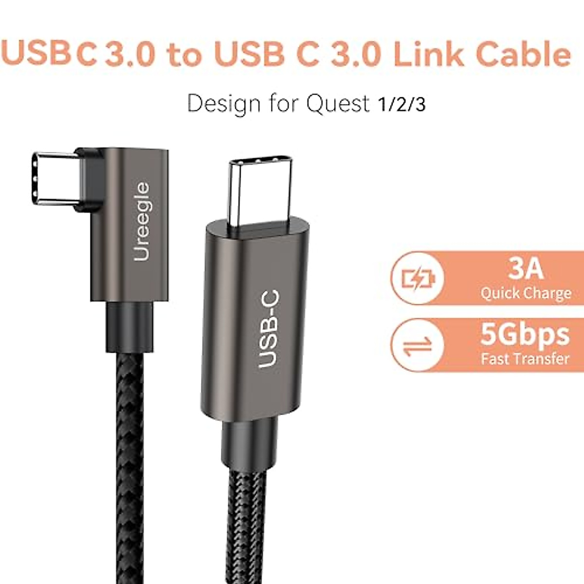 Link Cable 5M, Long USB C 3.0 Cable Compatible with Oculus/Meta Quest 1/2/3 Accessories and PC/Steam VR, High-Speed Data Transfer Charging Cord for VR Headset