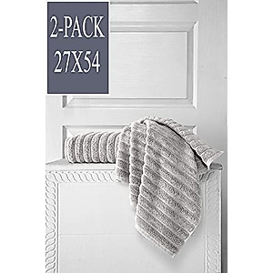 Classic Turkish Towels Luxury Ribbed 2 Piece Bath Towel Set - 100% Turkish Cotton Absorbent, Quick-Dry, Premium Towels for Bathroom, 27x54 inches (Platinum)