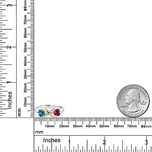 Gem Stone King 925 Sterling Silver and 10K Yellow Gold London Blue Topaz Red Created Ruby and White Lab Grown Diamond Women Ring (1.19 Cttw, Available In Size 5, 6, 7, 8, 9)