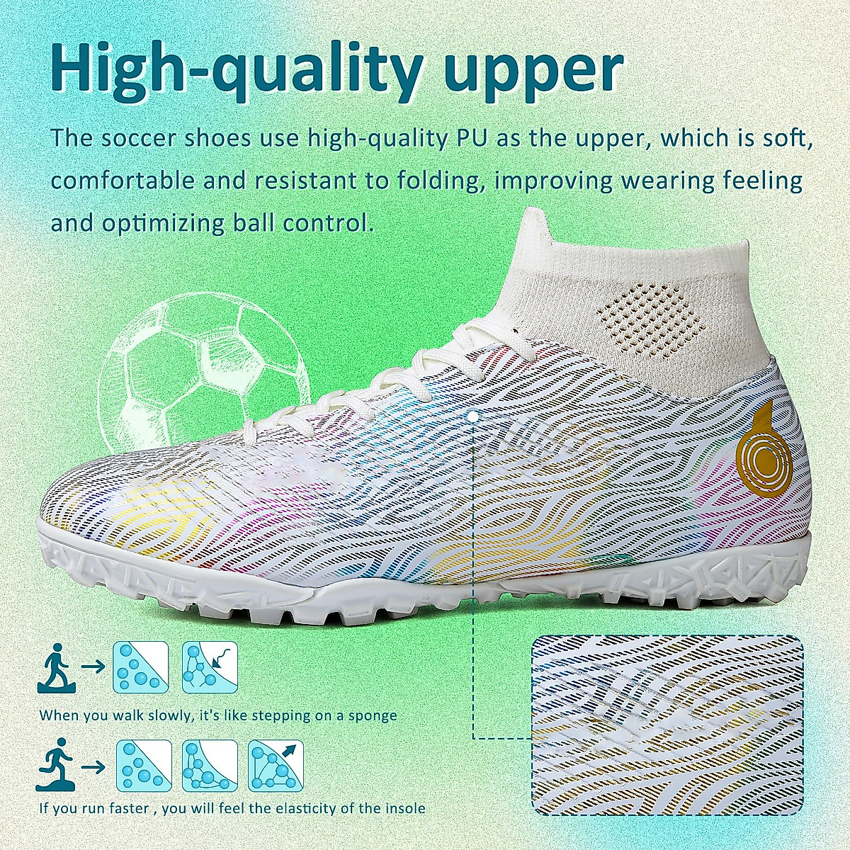 Indoor Soccer Shoes Mens Soccer Cleats Women Football CleatsTurf Soccer Shoes Men High Top Football Boots Tacos de Futbol para Hombre Zapatos de Futbol para Hombres Futsal Shoes High Top Shoes TF