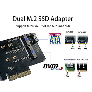 Valuegist PCIe Adapter for One M.2 NVMe Mkey and One SATA Bkey SSD, PCI-e 4.0 X4 Card Supports NGFF M2 M-Key or B-Key (M+B) SSD of Length 2280,2260,2242,2230, PCIe NVMe Adapter with SATA 3.0 Cable