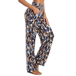 Urban CoCo Women's Boho Palazzo Pants Wide Leg Beach Pants High Waisted Lounge Pants with Pockets(S, 9)