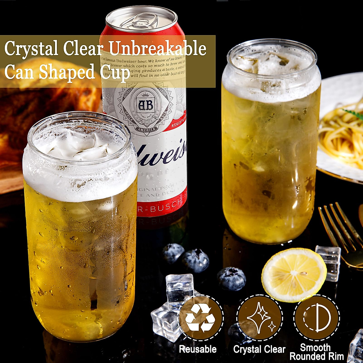 Nervure 20 Pack Can Shaped Plastic Cups - 16oz Plastic Drinking Classic Cups - Beer Can Plastic Cups - Iced Coffee Cute Tumbler Cup Cool Drinking Cups for Smoothie, Boba Tea, Cocktail