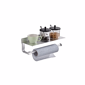 Paper Towel Holder Wall Mount - for Bathroom Hand Towel Holder with Shelf- Kitchen Towel Holder - Matter Silver