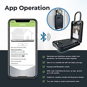 Digital Lockbox, Bluetooth Key Lockbox, iOS/Android App Remotely Generates Offline Access Codes for 1 Time Use, Temporary Use, Permanent Use, and Exact Dates/Times Without Internet