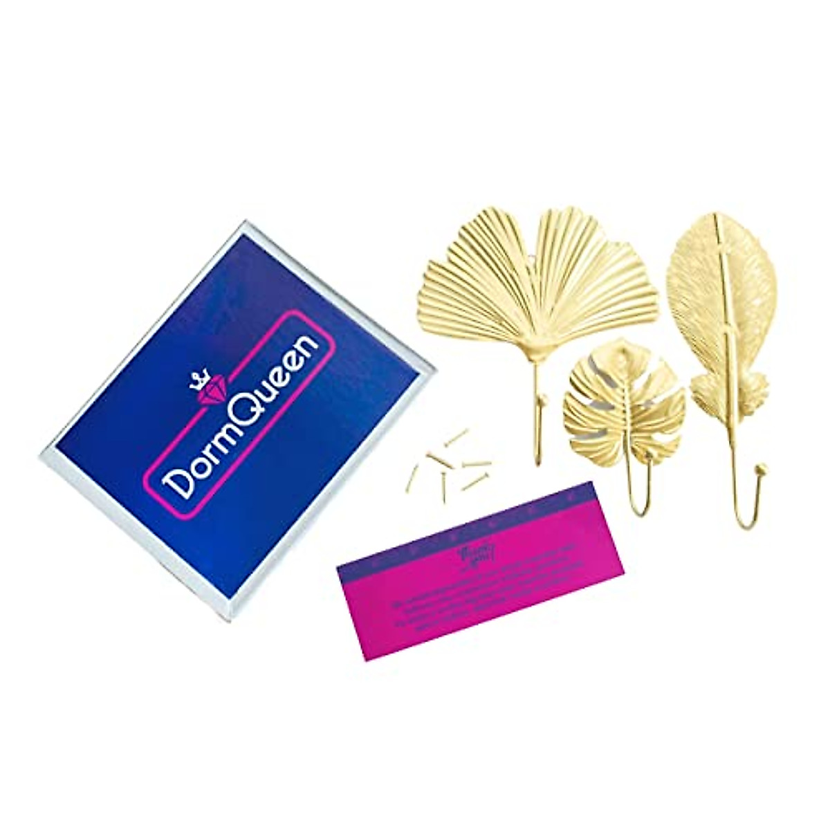 Dorm Queen Gold Decorative Wall Hooks – Set of 3 | Gold Hooks for Hanging Keys, Hats and Jewelry | Gold Wall Hooks | Wall Hooks Decorative | Decorative Hooks | Hat Hooks for Wall | Brass Hooks