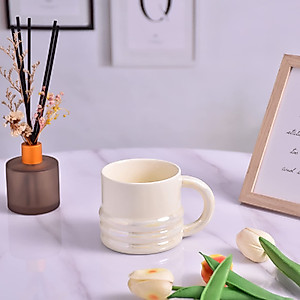 Koythin Ceramic Coffee Mug, Cute Creative Electroplating Rainbow Cup Body Design for Office and Home, 13.5 oz/400 ml for Latte Tea Milk (Yellow Retro)