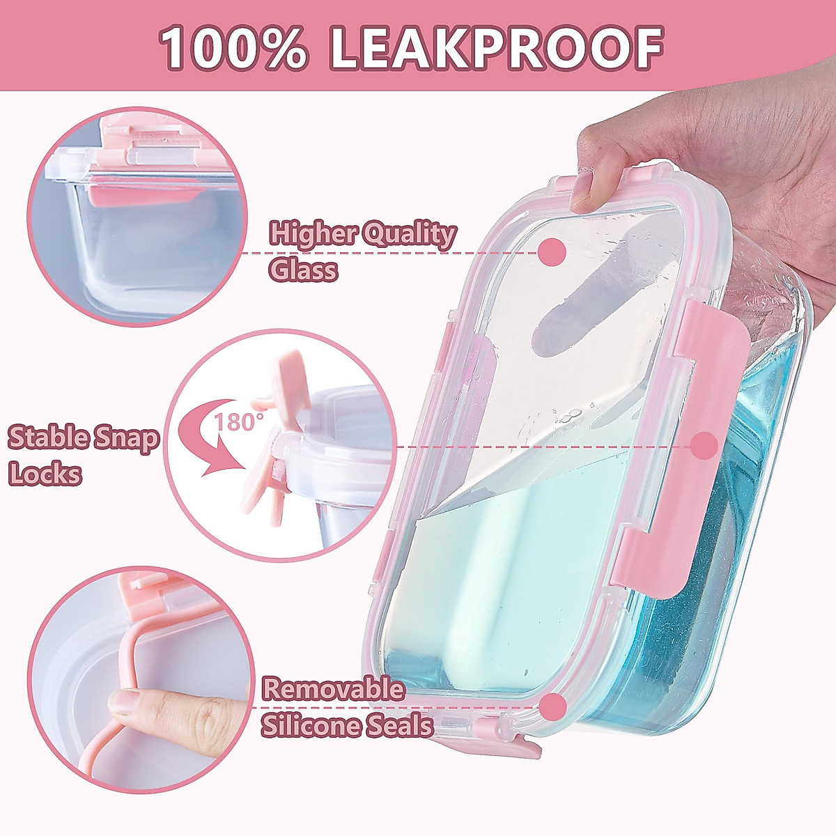 Homhut Glass Food Storage Containers with Lids 36oz Glass Meal Prep Containers Reusable Glass Bento Boxes for Adults Airtight for Microwave, Oven, Freezer and Dishwasher(4.5cup𝘅5pcs)