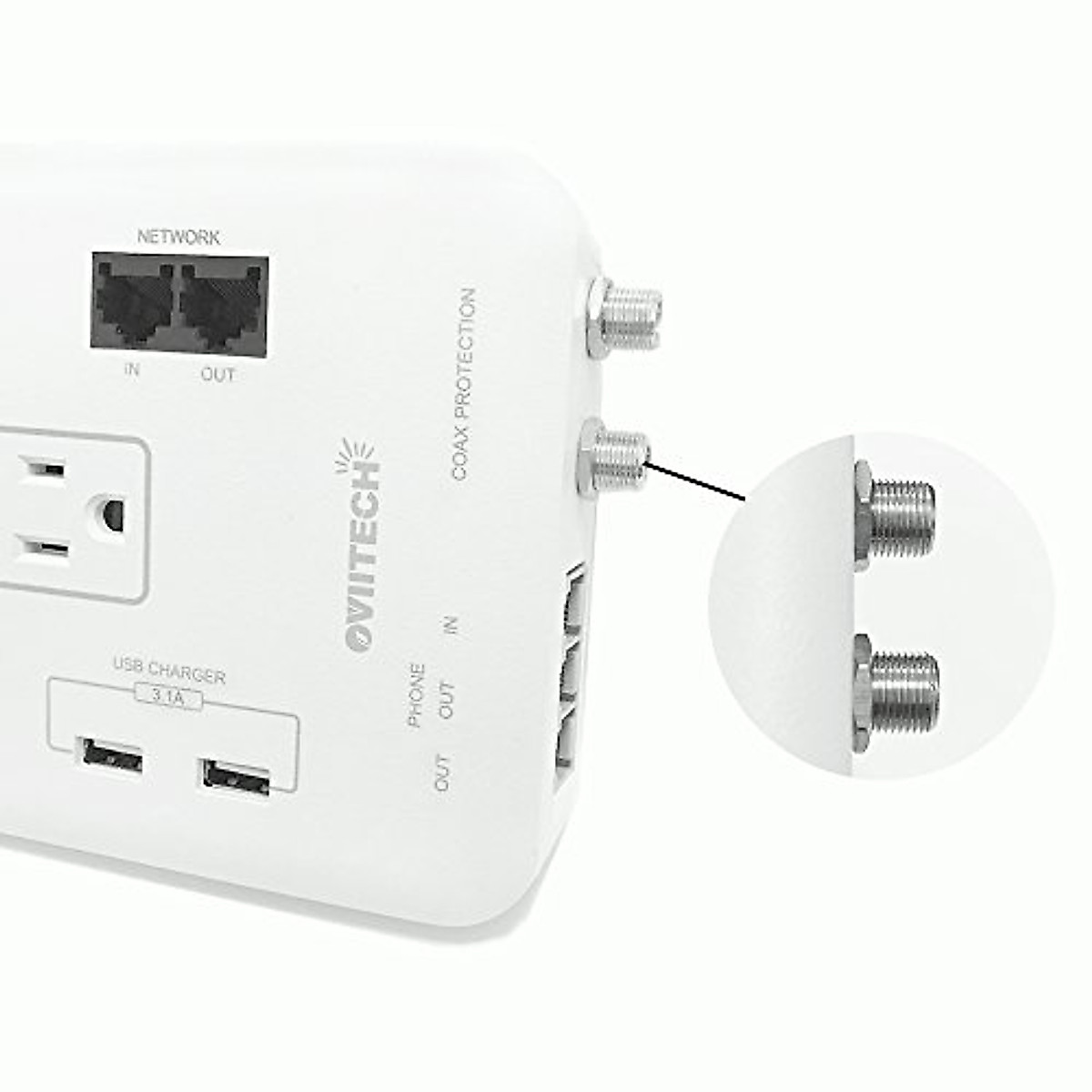 OviiTech 12 Outlet All-In-One Mountable Surge Protector Power Strip with2 USB Charging Ports(3.1A Total and Phone/Ethernet/Coax Protection,6 Foot Heavy Duty Extension Cord,4380 Joules,White,ETL Listed