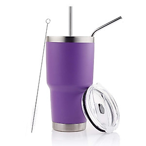 Product Image 30oz Blue Tumbler Stainless Steel Double Wall Vacuum Insulated Mug with Straw and Lid, Cleaning Brush for Cold and Hot Beverages