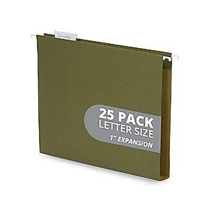 Blue Summit Supplies Hanging File Folders Extra Capacity 1 inch, Hanging File Folders 1 inch Expansion, Designed for Bulky Files and Charts, Letter Size, Standard Green, 25 Pack