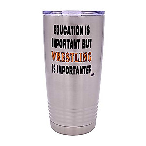 Rogue River Tactical Funny Wrestling 20 Oz. Travel Tumbler Mug Cup w/Lid Education Important Wrestler Gift Idea