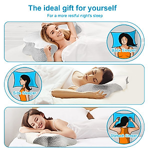 NPET Cervical Pillow for Neck Pain Relief, Hollow Design Ergonomic Memory Foam Pillow with Skin-Friendly Pillowcase, Adjustable Cervical Support for Side Back Stomach Sleepers