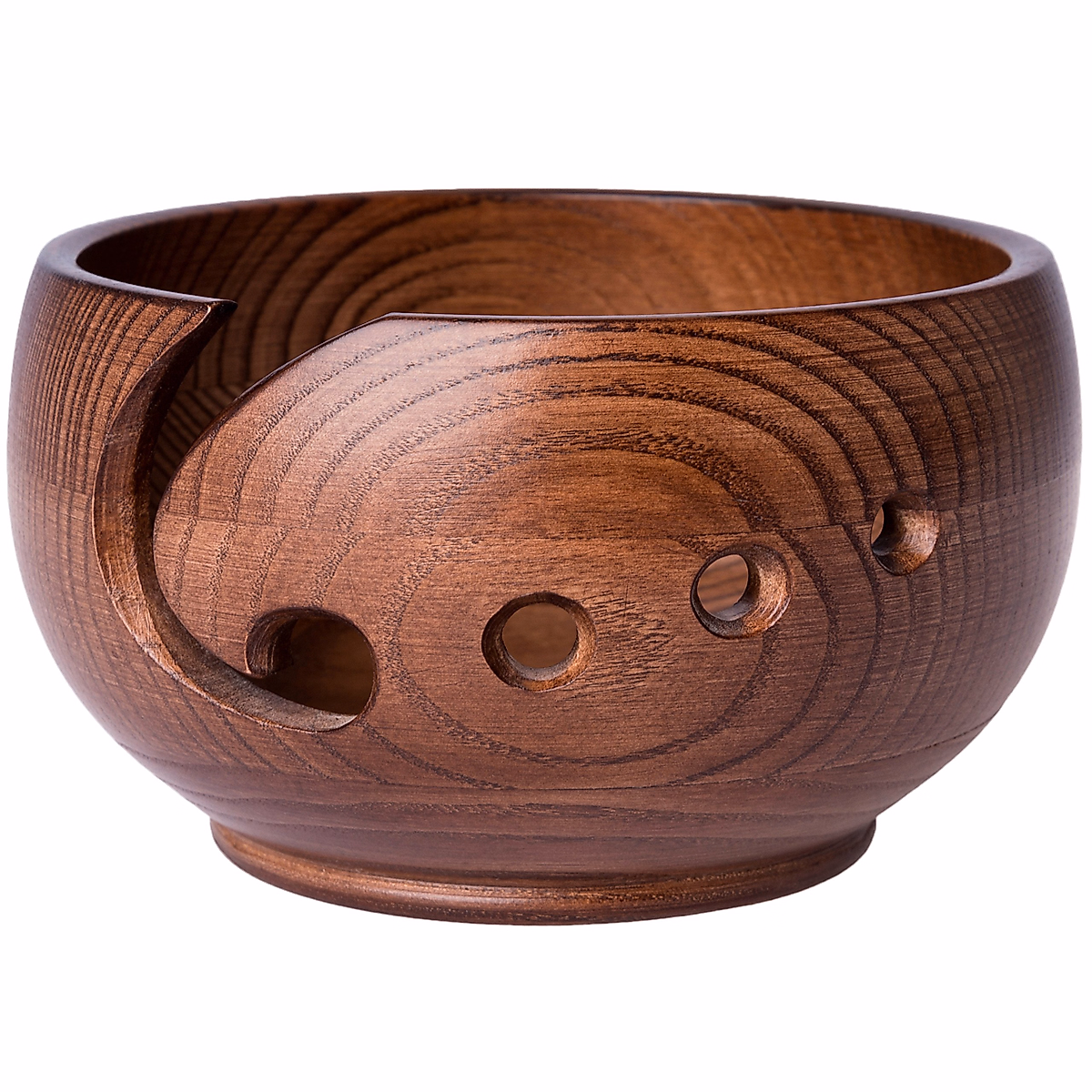 LABORWOOD Large Wooden Yarn Bowl 7"x4" Handmade Ash-Tree Wood Crochet & Knitting Holder Perfect Dispenser for Skeins Balls Knit Accessories Portable Heavy Cat Storage Ideal Gift for Crafters(Chestnut)