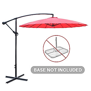 LUCKYERMORE 9ft Offset Hanging Market Patio Umbrella 18 Ribs Easy Tilt Adjust for Patio Backyard, Garden, Poolside and Beach, Red