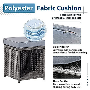 JOIVI 2 Pieces Outdoor Patio Ottoman, All Weather Rattan Wicker Ottoman Set, Outdoor Footstool Footrest Seat with Removable Cushions Storage Space, Grey