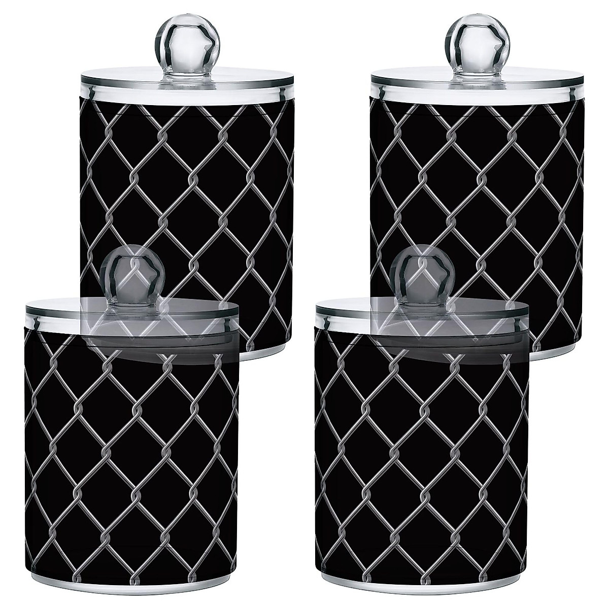 2 PACK Black Mesh Qtip Holder Dispenser for Cotton Ball, Cotton Swab, Cotton Round Pads, Floss Picks - Plastic Apothecary Jar Set for Bathroom Canister Storage Organization