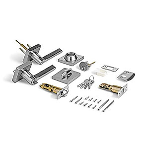 Berlin Modisch Entry Lever Door Handle and Single Cylinder Deadbolt Lock and Key Slim Square Locking Lever Handle Set [Front Door or Office] Right & Left Sided Doors Heavy Duty – Satin Nickel Finish