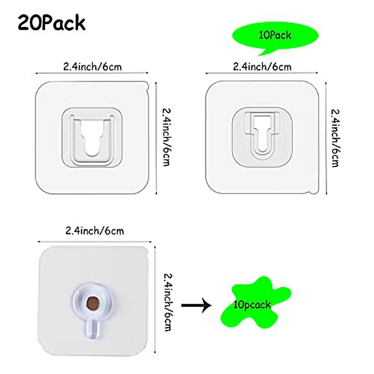 Double-Sided Adhesive Hooks 10 Pair, Adhesive Hooks 10pcs, Adhesive Wall Hooks, Self-Adhesive Hooks, Wall-Sticking Hooks Without Punching and Nails, Waterproof and Oil-Proof (20 Pack) (Type-A)