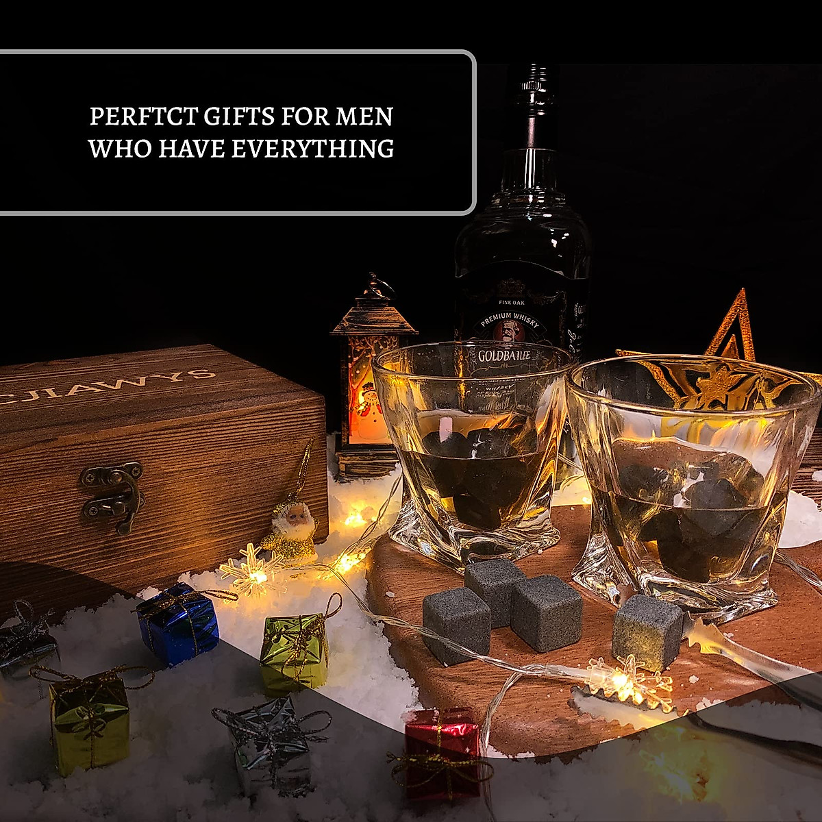 Whiskey Stones Gift Set, Birthday Gifts for Men Dad, Anniversary Wedding Gifts for Him Husband Boyfriend Grandpa Brother Boss, Unique Whiskey Gifts for Christmas Birthday Holiday