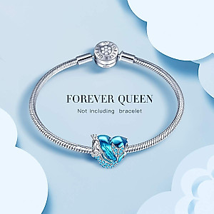 FOREVER QUEEN Mermaid Charms fit Charms Bracelet 925 Sterling Silver Charms Bead CZ Heart Shape Blue Enamel Bead Ocean Sea Charm for Snake Bracelets Necklace Women Girls Gift