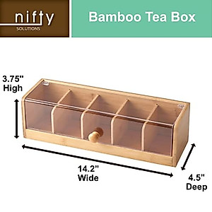 Nifty Solutions Bamboo Tea Box | 5 Compartment Tea Bag Storage | Stores up to 100 Tea Packets | Natural Wooden Tea Box | Tea Storage Containers | Organize Tea, Jewelry & Small Items