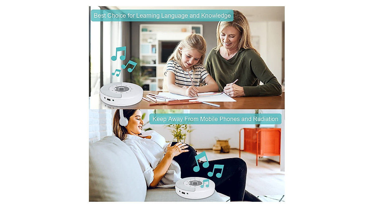 Portable Bluetooth CD Player with Stereo Speakers & Rechargeable Battery