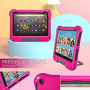 Fire HD 10 Tablet Case for Kids (2021 Release, 11th Generation), Oqddqo Amazon Kindle 10 Plus Case, Incompatible with iPad, Specially Strengthened Four-Corner Double-Layer Shock with Bracket - Rose