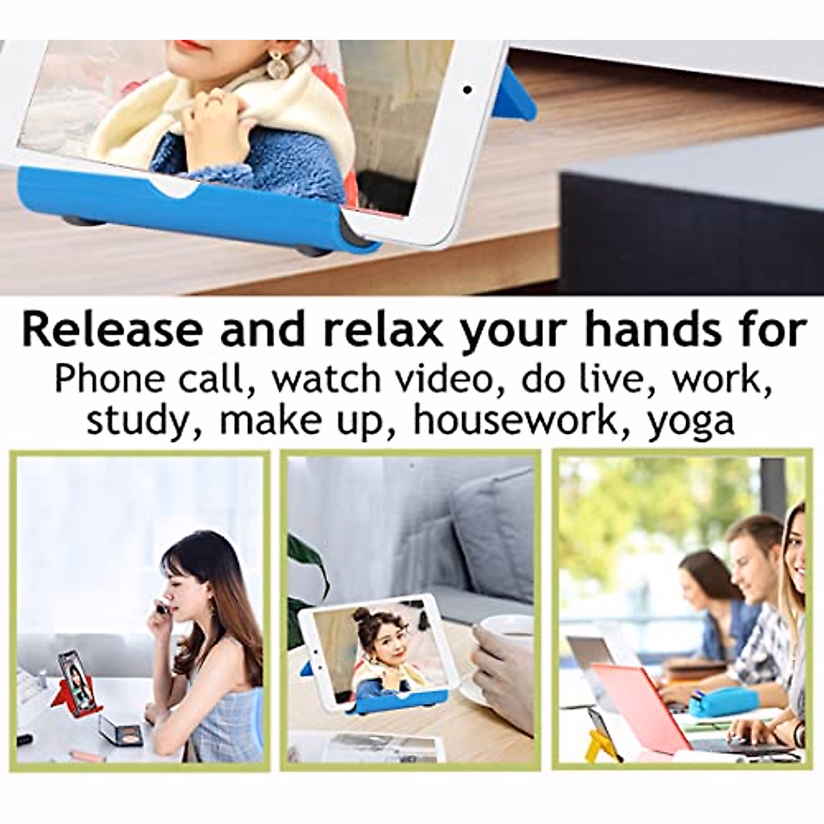 JUSDIQIR Cell Phone Stand for Desk, Foldable Cell Phone Holder Mobile Phone Dock Multi-Angle Universal Adjustable Tablet Holder Compatible with Most Cell Phone and Tablet (Black)