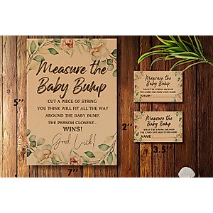 1 Measure the Baby Bump Kraft Sign & 50 Guessing Cards Set, Gender Neutral Baby Shower, Baby Showers Decorations, Baby Shower Games/083KF